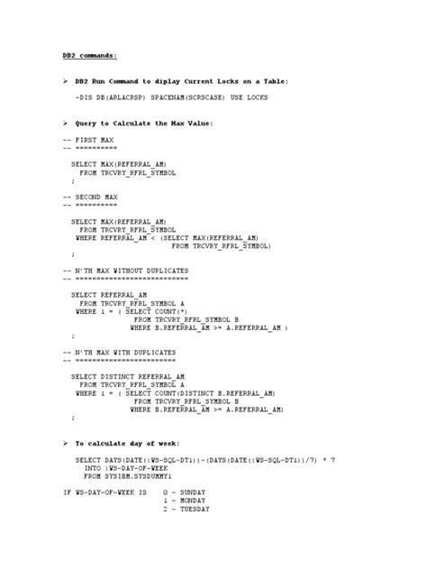 Db2 Commands Sql Important Queries Pdf Data Management Databases