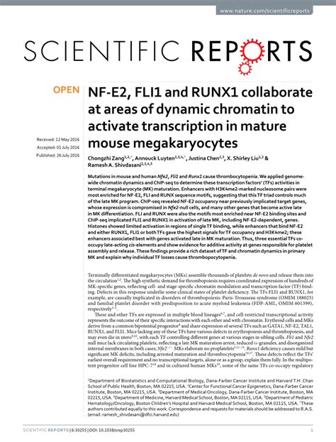Pdf Nf E2 Fli1 And Runx1 Collaborate At Areas Of Dynamic Chromatin