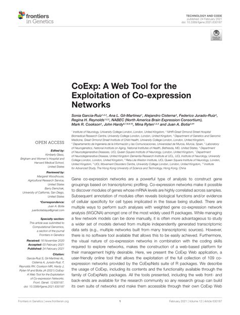 Pdf Coexp A Web Tool For The Exploitation Of Co Expression Networks