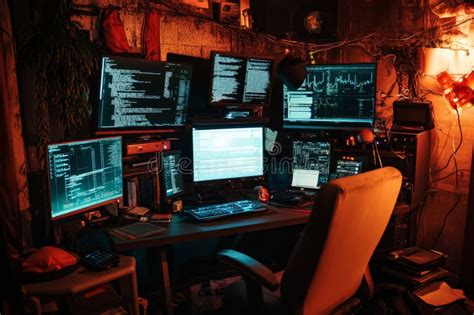 A High Tech Workspace Filled With Multiple Screens Showcasing Coding