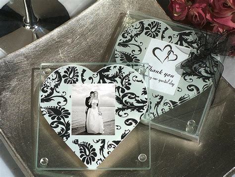 Love Glass Coasters Set Heart Damask Bridal Shower Wedding Favors