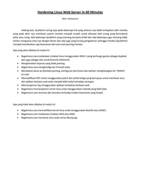 whatsoever hardening linux webserver in 60 minutes pdf