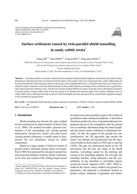 Pdf Surface Settlement Caused By Twin Parallel Shield Tunnelling In Sandy Cobble Strata