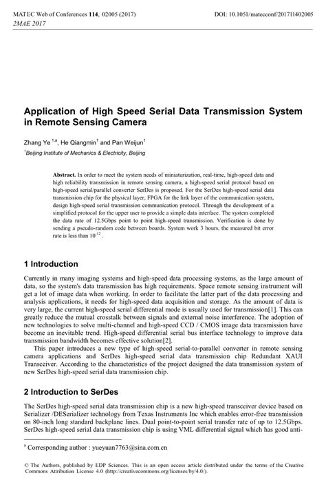 Pdf Application Of High Speed Serial Data Transmission System In