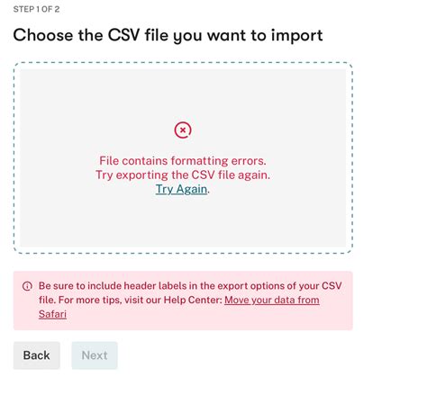 [help read ] import from safari csv file fails with format error r