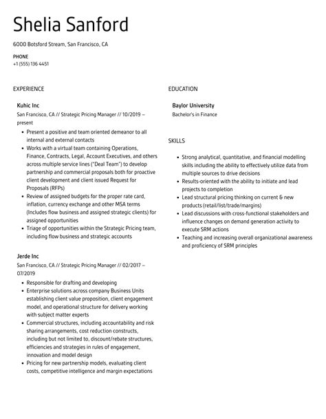 Strategic Pricing Manager Resume Samples Velvet Jobs