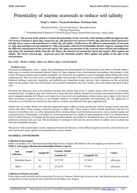 PDF Potentiality Of Marine Seaweeds To Reduce Soil Salinity