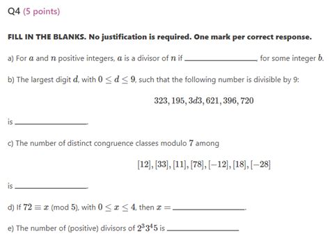 Solved Q Points Fill In The Blanks No Justification Is Chegg