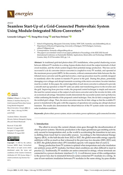 PDF Seamless Start Up Of A Grid Connected Photovoltaic System Using