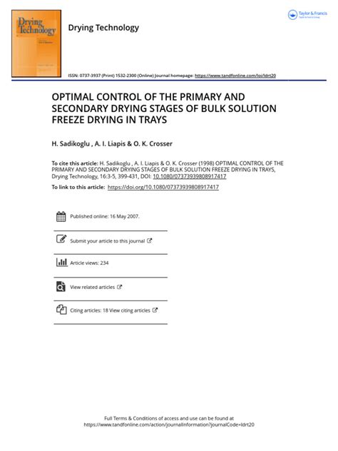 Optimal Control Of The Primary And Secondary Drying Stages Of Bulk