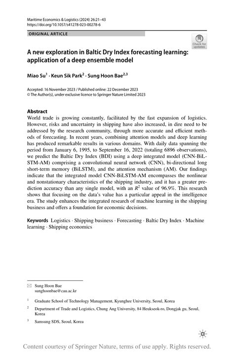 A New Exploration In Baltic Dry Index Forecasting Learning Application