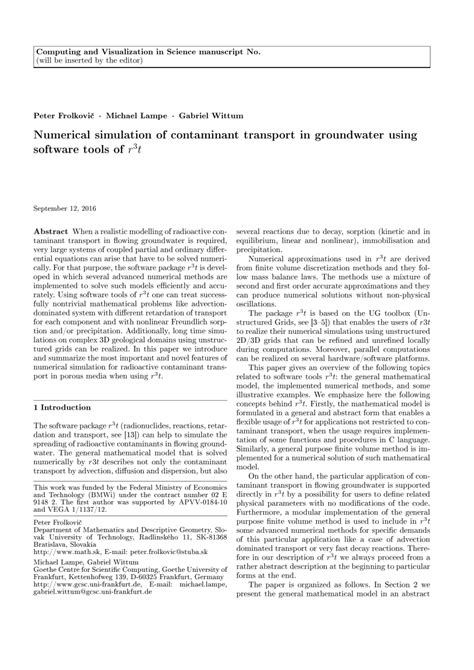 Pdf Numerical Simulation Of Contaminant Transport In Groundwater Using Software Tools Of R