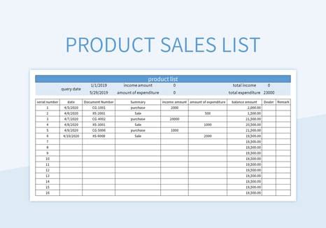 Product Sales List Excel Template And Google Sheets File For Free Download Slidesdocs