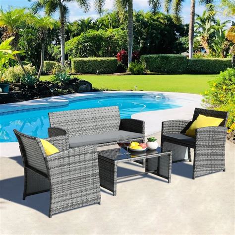 Femor Gartenlounge Set 4 Teiliges Rattan Gartenmöbel Set Garten