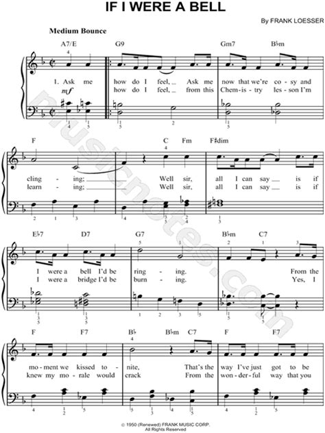 If I Were A Bell From Guys And Dolls Sheet Music Easy Piano In F