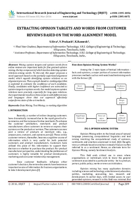 Pdf Extracting Opinion Targets And Words From Customer Reviews Based