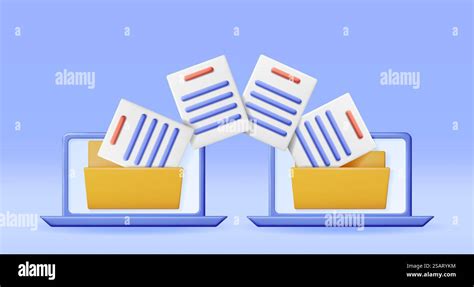3d Business Folder Full Of Papers On Laptop Render Yellow Folder For