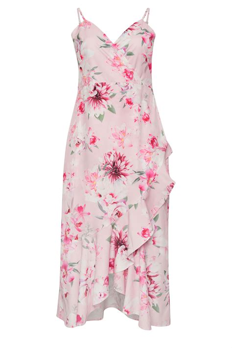 Yours London Plus Size Pink Floral Print Ruffle Wrap Dress Yours Clothing