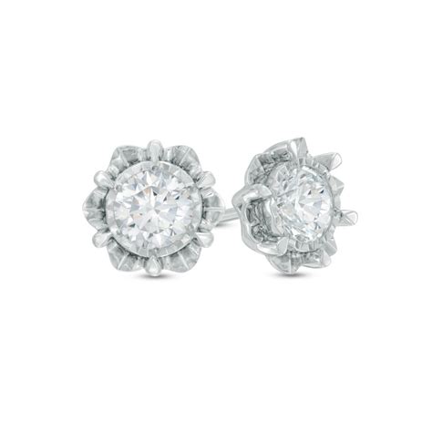 1 Ct Tw Diamond Solitaire Flower Stud Earrings In 10k White Gold
