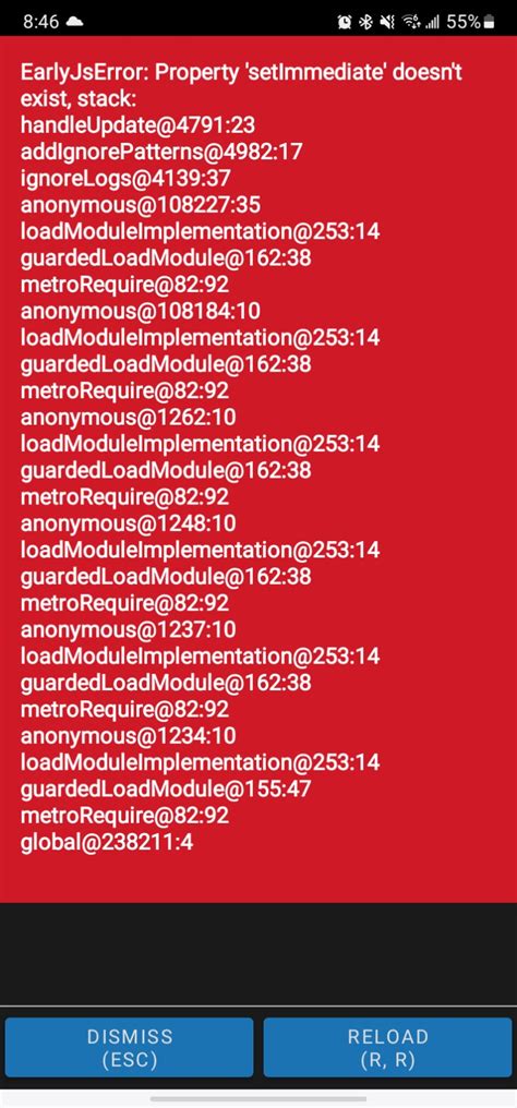 Earlyjserror Property Setimmediate Doesnt Exist React Native