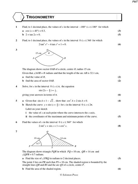 10a Mixed Exam Style Questions On Trigonometry Pdf Circle
