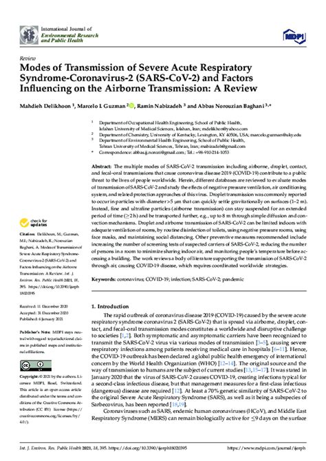 Pdf Modes Of Transmission Of Severe Acute Respiratory Syndrome