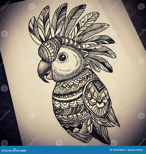 Zentangle Stylized Cockatoo Sketch For Tattoo Or T Shirt Stock