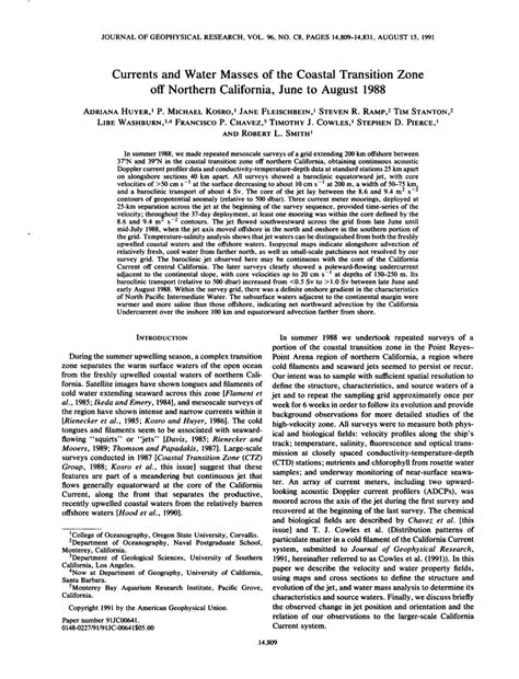 Pdf Currents And Water Masses Of The Coastal Transition Zone Off Northern California June To