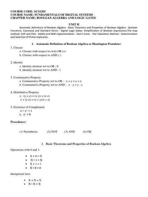 K Map And Quine Notes Pdf Logic Gate Algebra