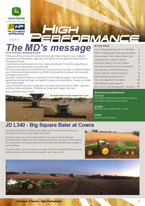 H P Magazine Hutcheon Pearce John Deere