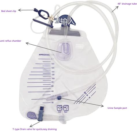 Paquete de 2 bolsas de drenaje urinario de 67 6fl oz con cámara