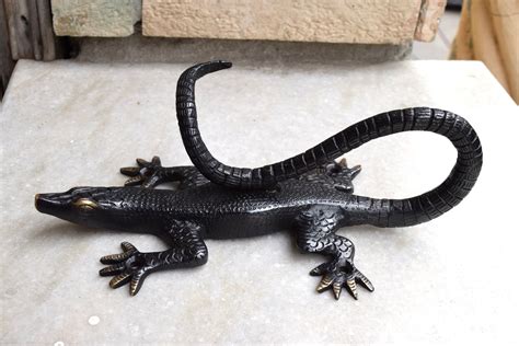 Black Cambodian Lizard Handle Set Brass Reptile Design Door Pulls