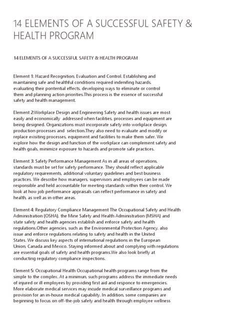 14 Elements Of A Successful Safety And Health Program Pdf