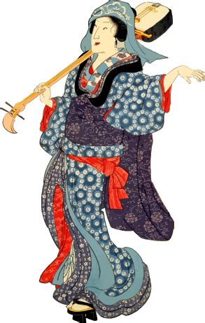 三味線を担ぐかっこいい女性の錦絵素材 Ukiyoe Stock