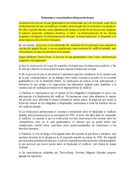 Naturaleza Y Características Del Proceso De Paz Pdf Guatemala Paz