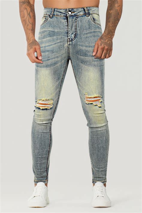 Mens Blue Skinny Jean Ripped Washing For Sale Gingtto
