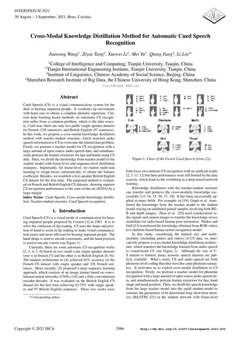 Pdf Cross Modal Knowledge Distillation Method For Automatic Cued Speech Recognition