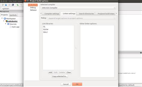 Opengl How To Setup Code Blocks For Glfw Development Ask Ubuntu