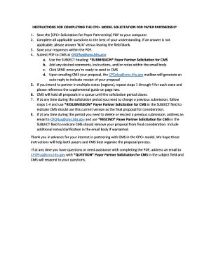 Fillable Online Innovation Cms INSTRUCTIONS FOR COMPLETING THE CPC MODEL SOLICITATION FOR PAYER