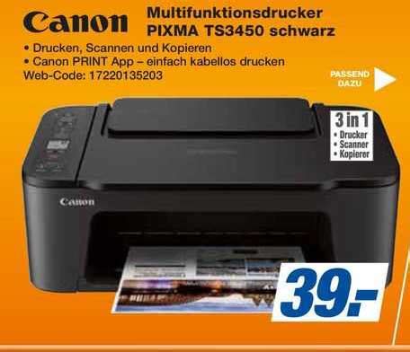 Canon Multifunktionsdrucker Pixma Ts3450 Schwarz Angebot bei Expert ...