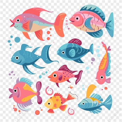 Fishes Clipart Cute Cartoon Fish Set From The Ocean Vector Vertebrate
