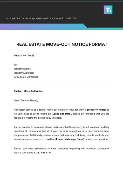 Free Real Estate Move Out Notice Format Template To Edit Online