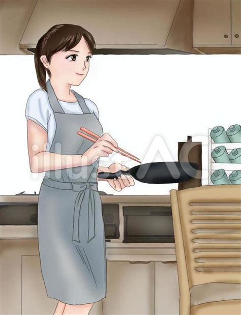 キッチンでフライパンで調理する女性イラスト No 2555645｜無料イラスト・フリー素材なら「イラストac」