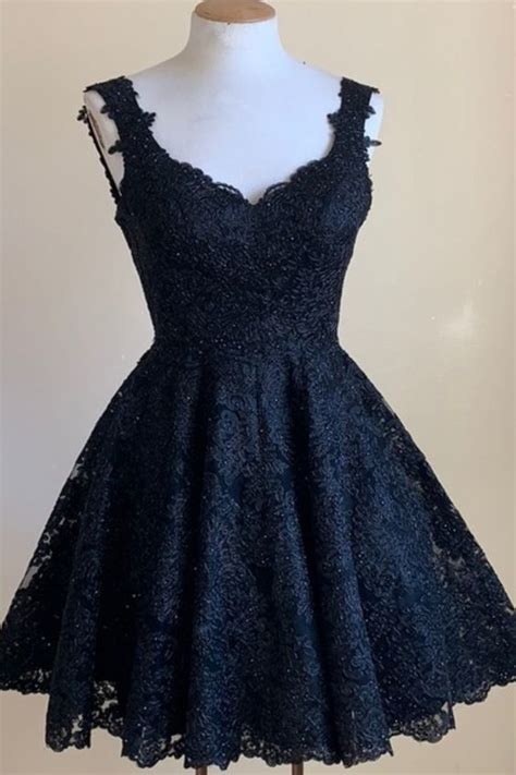 A Line Short Navy Blue Lace Homecoming Dress Cg23419 Classygown