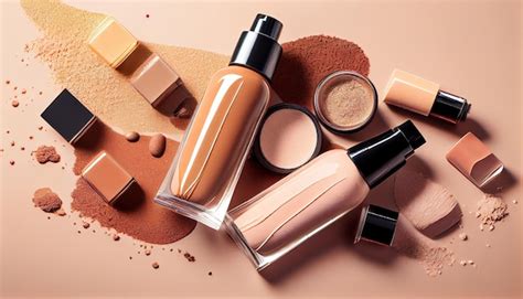 Bottles Of Makeup Foundation And Samples On Color Bac 1 Premium Ai