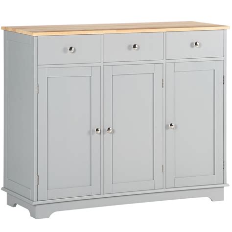 HOMCOM Modern Sideboard With Rubberwood Top Buffet Cabinet With