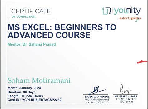 soham motiramani on linkedin completed an advanced excel course