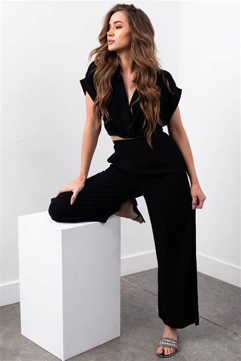 Black Crop Top And Wide Leg Pants Set Lime Lush Boutique