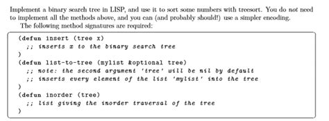 Solved Implement A Binary Search Tree In Lisp And Use It To