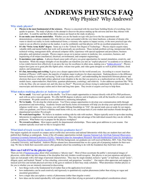 Physicsandrews Faq Sheet
